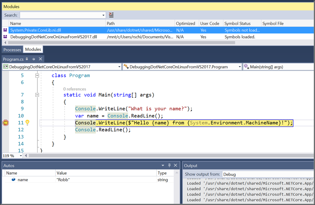Debugging Net Core From Vs2017 On Windows Subsystem For Linux Dotnet Catch Blogging Net